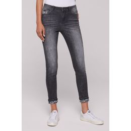 SOCCX Damen Slim-fit-Jeans, schwarz, Gr. 27, Abriebeffekte, Denim/Jeans, Material: 72% Baumwolle, 27% Polyester, 1% Elasthan, Zusatz: Enth&auml;lt