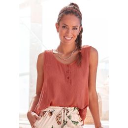 Buffalo Damen Blusentop, rot, Gr. 38, unifarben, Cr&ecirc;pe, Obermaterial: 100% Viskose, Blusen, aus gekreppter Viskose mit Knopfleiste, Tanktop,