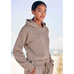 Lascana Damen Hoodie, Gr. 32, braun, Sweatware, Obermaterial: 100% Baumwolle, Strukturmuster, unifarben, Basic, Sweatshirts, aus organischer