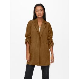 Langjacke Only "ONLJOLINE FAUX SUEDE COAT LIFE CC OTW", Damen, Gr. S, braun (cognac), Web, Obermaterial: 92% Polyester, 8% Elasthan, unifarben, regular fit Po-bedeckend, tiefer V-Ausschnitt, mit Riegel, Jacken Langjacke, mit Reverskragen, weiches Wildlederimitat