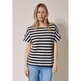 Cecil Damen T-Shirt, wei&szlig;, Gr. L, gestreift, Web, 42% Baumwolle, 40% Polyester, 17% Viskose, 1% Elasthan, Shirts, mit U-Boot-Ausschnitt