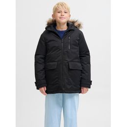 Jack & Jones Jungen Parka "JJCHARLIE DETACHABLE FAUX FUR PARK JNR", schwarz, Gr. 164, JACK & JONES JUNIOR, unifarben, Web, Obermaterial: 100% Polyester, Jacken