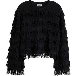 bonprix Damen Strickpullover, schwarz, Gr. 44, unifarben, Strick, Obermaterial: 50% Baumwolle, 50% Polyacryl, Pullover, im tollen Fransen-Look mit