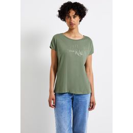 Street One Damen T-Shirt, gr&uuml;n, Gr. 36, unifarben, Web, 50% Baumwolle, 50% Modal, Shirts, mit Materialmix