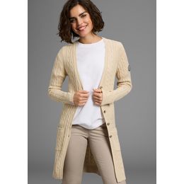 Kangaroos Damen Longstrickjacke, beige, Gr. 36, Zopfmuster, meliert, Strick, Obermaterial: 50% Baumwolle, 50% Polyacryl, Strickjacken, mit Kn&ouml;pfen,