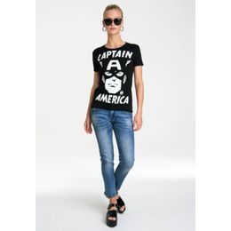 logoshirt Damen T-Shirt "Captain America &ndash; Portrait", schwarz, Gr. XS, bedruckt, 100% Baumwolle, Shirts, mit lizenziertem Originaldesign
