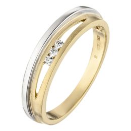 Jobo Damen Goldring, 60, Gelbgold 375 Wei&szlig;gold 375, gelb, Gelbgold 375, Wei&szlig;gold 375, Fingerringe, 375 Gold bicolor mit 3 Zirkonia