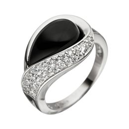 Jobo Damen Silberring, 62, Silber 925 (Sterlingsilber), silber, Silber 925 (Sterlingsilber), Fingerringe, 925 Silber mit Onyx und 22 Zirkonia