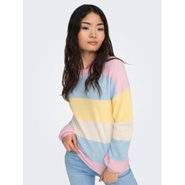 Only Damen Strickpullover "ONLATIA L/S STRIPE PULLOVER KNT NOOS"light pink stripes:melange, winter sky, sunlight, wei&szlig;cap grau, melange, Gr. S,