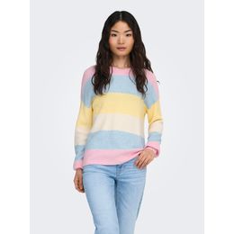Only Damen Strickpullover "ONLATIA L/S STRIPE PULLOVER KNT NOOS"light pink stripes:melange, winter sky, sunlight, wei&szlig;cap grau, melange, Gr. L,