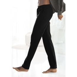 Damen Loungehose, BENCH. LOUNGEWEAR, Gr. 44, schwarz, Jersey, Obermaterial: 60% Baumwolle, 40% Polyester, bedruckt, unifarben, Hosen, mit