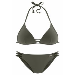 Bruno Banani Damen Triangel-Bikini, gr&uuml;n, Gr. 40, unifarben, Polyamid, Bikini-Sets, mit Zierb&auml;ndern