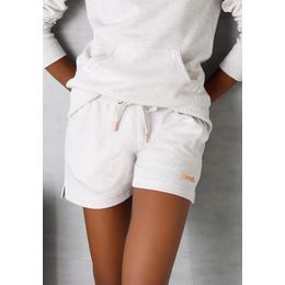 Damen Relaxshorts, BENCH. LOUNGEWEAR, Gr. 40, beige, Sweatware, Obermaterial: 90% Baumwolle, 10% Polyester, meliert, unifarben, Basic, Hosen,