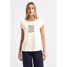 Street One Damen T-Shirt, wei&szlig;, Gr. 42, bedruckt, Web, 100% Baumwolle, Shirts, mit Rundhalsausschnitt