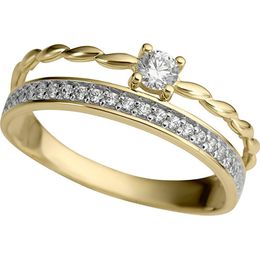 Firetti Damen Fingerring "Schmuck Geschenk Gold 333 Damenring Goldring 2-reihige Optik Bicolor", 17, Gelbgold 333, 2mm, gelb, Gelbgold 333,