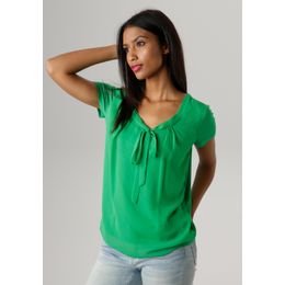 Damen Shirtbluse, gr&uuml;n, Gr. 44, Aniston SELECTED, unifarben, Chiffon, Obermaterial: 95% Viskose, 5% Elasthan. Chiffon: 100% Polyester, Blusen, mit