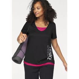 Venice Beach Damen Funktionsshirt, schwarz, Gr. 56, Obermaterial: 95% Polyester, 5% Elasthan, Shirts, figurbetonende Passform, V-Ausschnitt,