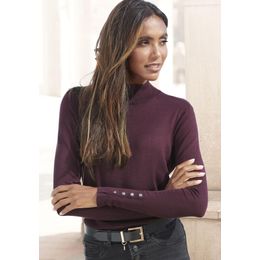 Lascana Damen Strickpullover, lila, Gr. 32, unifarben, Feinstrick, Obermaterial: 83% Viskose, 15% Polyamid, 2% Elasthan, Pullover, mit Zierkn&ouml;pfen am