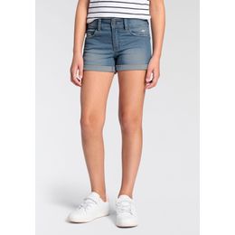 Kangaroos M&auml;dchen Shorts "Jeans-Shorts mit Stretch f&uuml;r M&auml;dchen", blau, Gr. 128, washed, Denim/Jeans, Obermaterial: 58% Baumwolle, 40% Polyester, 2%