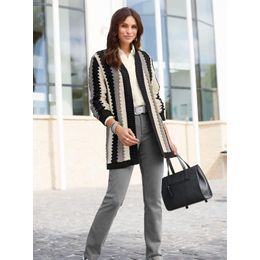 Inspirationen Damen Longstrickjacke, schwarz, Gr. 52, gemustert, gestreift, mehrfarbig, 100% Baumwolle, Strickjacken