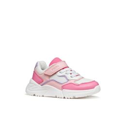 Geox Damen Sneaker "J LOFTUS GIRL", Gr. 34wei&szlig;, pink kombiniert, Lederimitat, Textil, Schuhe, Klettschuh mit bunten Kontrastbes&auml;tzen, Gr&ouml;&szlig;enschablone