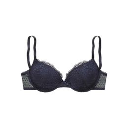 Vivance Damen Push-up-BH, Gr. 85, blau, Microtouch, Obermaterial: 60% Polyamid, 35% Polyester, 5% Elasthan, BHs, rundherum mit floraler Spitze,