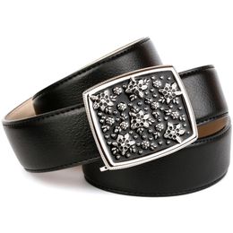 Anthoni Crown Damen Lederg&uuml;rtel, schwarz, Gr. 85, unifarben, Leder, G&uuml;rtel, mit handgefertigter Glasur-Schlie&szlig;e, florales Muster