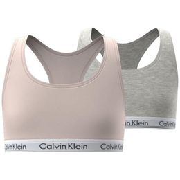 Damen Bralette "2PK BRALETTE", Calvin Klein Underwear, Gr. 164rosa, grau, Jersey, Obermaterial: 95% Baumwolle, 5% Elasthan, Basic, BHs, mit Logobund