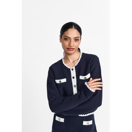 RICHROYAL Damen Strickjacke, blau, Gr. S, kontrastfarbene Details, unifarben, Strick, Obermaterial: 60% Baumwolle, 40% Polyacryl, Strickjacken, Mit