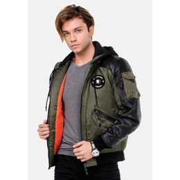 Cipo & Baxx CIPO & BAXX Herren Bomberjacke "Jacke", gr&uuml;n, Basic, Gr. L, unifarben, 100% Polyester, Jacken, mit abnehmbarer Kapuze, CM-134