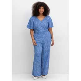Damen Overall, blau, Gr. 48, sheego by Joe Browns, gebl&uuml;mt, gemustert, 100% Viskose, Overalls