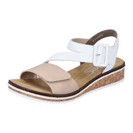 Rieker Damen Riemchensandale, Gr. 38, beige, Lederimitat, Schuhe, Sommerschuh, Sandalette, Keilabsatz, mit asymmetrischem Riemchen