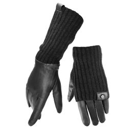 Pearlwood Damen Lederhandschuhe "ROMY", schwarz, Gr. 8, unifarben, Feinripp, Materialmix, Handschuhe, Fleecefutter, als Lang-oder Kurzhandschuh zu