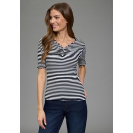 Flashlights Damen T-Shirtschwarz, wei&szlig;, Gr. 42, gestreift, Rippware, Obermaterial: 95% Baumwolle, 5% Elasthan, Shirts, im Streifen-Design mit R&uuml;schen