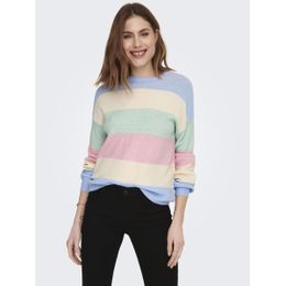 Only Damen Strickpullover "ONLATIA L/S STRIPE PULLOVER KNT NOOS", blau, Gr. S, gestreift, Strick, Obermaterial: 50% Viskose, 27% Nylon, 23%