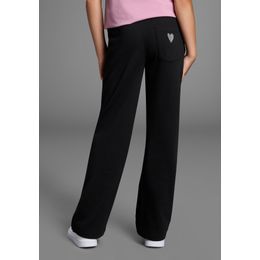 Kidsworld M&auml;dchen Sweathose "Sweathose mit weitem Bein", schwarz, Gr. 170, bestickt, angeraute Sweatware, Obermaterial: 60% Baumwolle, 40% Polyester,