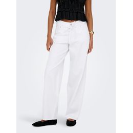 Straight-Jeans Only "ONLGIANNA MW STRAIGHT DOT211 DNM NOOS", Damen, Gr. 32, L&auml;nge 32, wei&szlig; (wei&szlig; denim), Denim/Jeans, Obermaterial: 100% Baumwolle, unifarben, lang, Jeans Straight-Jeans, mit Bindeg&uuml;rtel