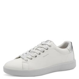 Tamaris Damen Plateausneaker, Gr. 36, silber, Lederimitat, unifarben mit Farbeinsatz, Schuhe, Freizeitschuh, Halbschuh, Schn&uuml;rer in veganer