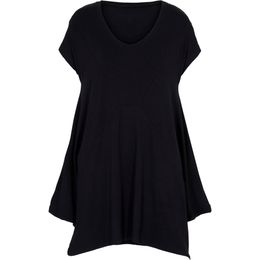 bonprix Damen Longshirt, schwarz, Gr. 56, unifarben, Jersey, Obermaterial: 95% Viskose, 5% Elasthan, Shirts, A-Linie Passform, mit Eingrifftaschen,