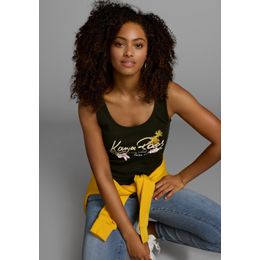 Kangaroos Damen Tanktop, schwarz, Gr. 40, bedruckt, unifarben, Rippware, Obermaterial: 100% Baumwolle, Tops, mit femininem Frontdruck