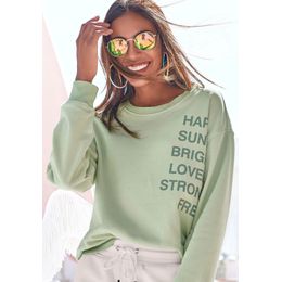 Buffalo Damen Sweatshirt, Gr. 44, gr&uuml;n, angeraute Sweatware, Obermaterial: 60% Baumwolle, 40% Polyester, unifarben, Sweatshirts, mit Statement Druck,