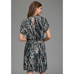 Laura Scott Damen Sommerkleidschwarz, petrol, Gr. 44, gemustert, Jersey, Obermaterial: 95% Viskose, 5% Elasthan, Kleider, hoch geschlossener