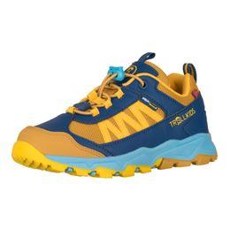 Outdoorschuh Trollkids "KIDS TRONFJELL HIKER LOW", Kinder, Gr. 34, mustard, dynamic blau, corn gelb, Synthetik, Schuhe Outdoorschuh, wasserdicht