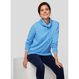 Rabe Damen Strickpullover, blau, Gr. 50, unifarben, Strick, Obermaterial: 50% Wolle, 30% Polyamid, 20% Modal, Pullover, mit Stehkragen und Kordelzug
