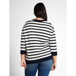 Tom Tailor PLUS Damen Cardigan, schwarz-wei&szlig;, Gr. 44, gestreift, Strick, Obermaterial: 85% Viskose, 15% Polyamid, Strickjacken, mit Streifen Muster