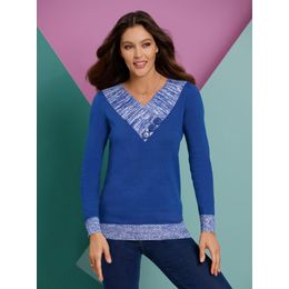 Classic Basics Damen Strickpullover "Langarm-Pullover", blau, Gr. 38, gemustert, unifarben, 100% Baumwolle, Pullover
