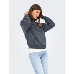 Only Damen Kapuzensweatshirt "ONLBEST L/S HOOD SWT NOOS", blau, Gr. L, unifarben, Sweatware, Obermaterial: 65% Polyester, 35% Baumwolle, Sweatshirts