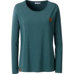 CR&Eacute;ATION L Damen Langarmshirt mit Leder-Imitat-Patch petrol Gr&ouml;&szlig;e 38
