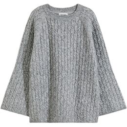 bonprix Damen Strickpullover "Oversize-Pullover mit Zopfmuster", grau, Gr. 40, meliert, Strick, Obermaterial: 97% Polyester, 3% Wolle, Pullover, aus