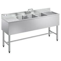 VEVOR Sp&uuml;lbecken mit 3 Becken & 2 Abtropffl&auml;chen & Spritzschutz, K&uuml;chensp&uuml;le (1524 x 470 x 838 mm), K&uuml;chensp&uuml;le f&uuml;r Restaurants Imbisswagen Privaten Gebrauch, Edelstahlsp&uuml;le mit Wasserhahn